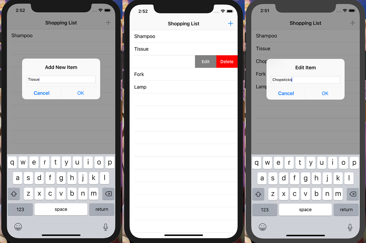 #50 to-do list：新增、修改、刪除、打勾、儲存資料. 這次繼續練習TableView的強大功能，包含新增、修改、刪除，點選Cell可以… | by Yuwen Chiu | 彼得潘 ...