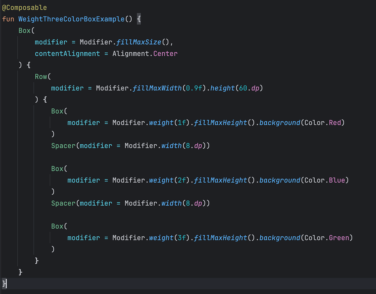 weight() in Jetpack Compose. “How do I make one button stretch and… | by Dhivya | Medium