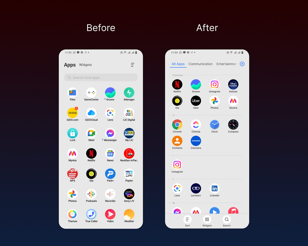 UX case study: Reworking IQOO’s app drawer screen | by Armaan Das | Medium
