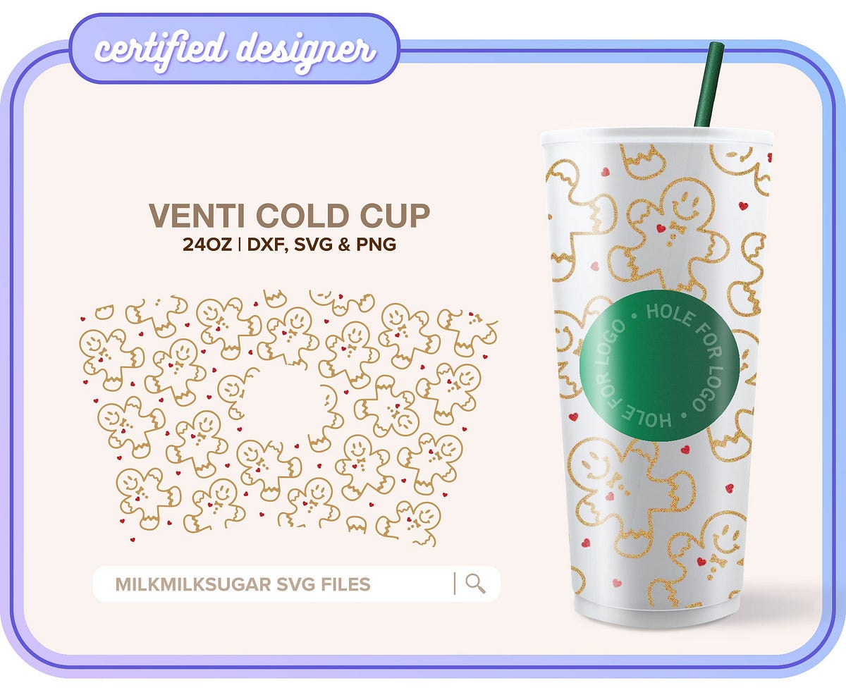 GINGERHEART christmas gingerbread svg cut file for Sbux venti cold cup ...