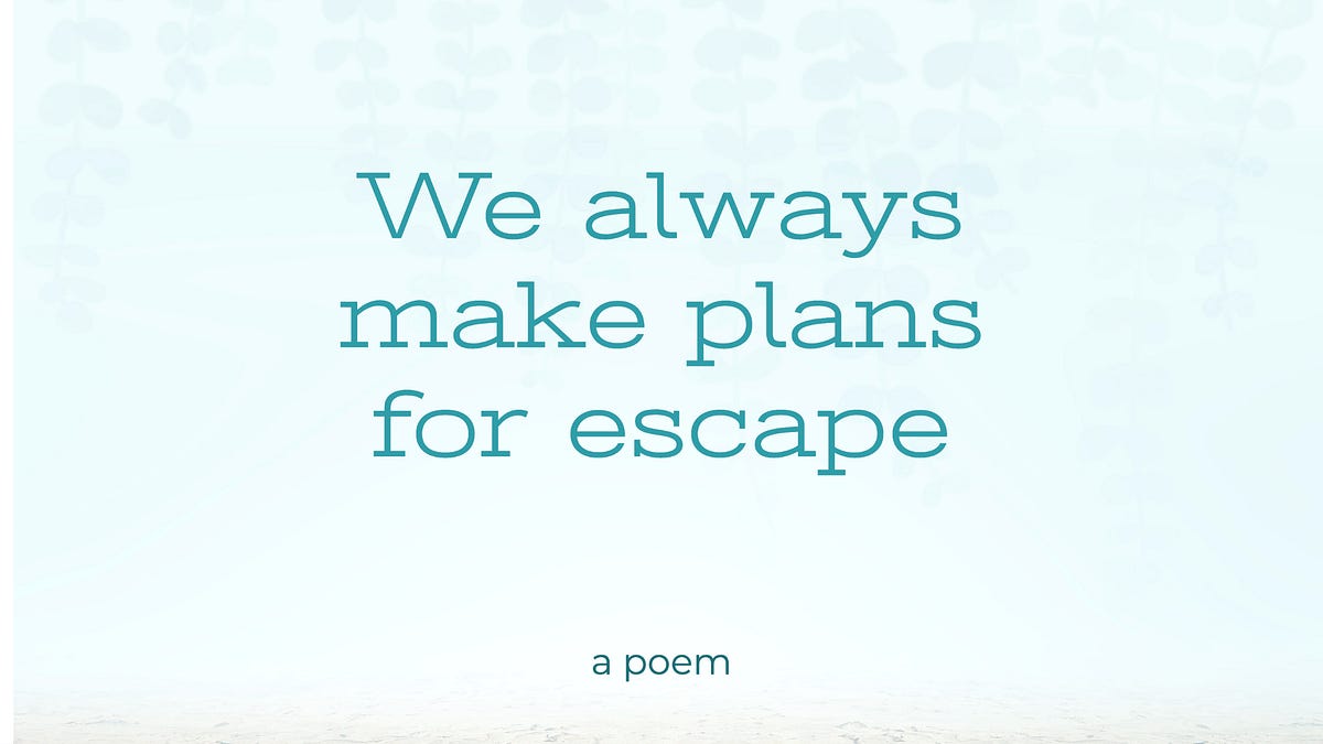 We Always Make Plans for Escape. Think about it: We always make plans ...