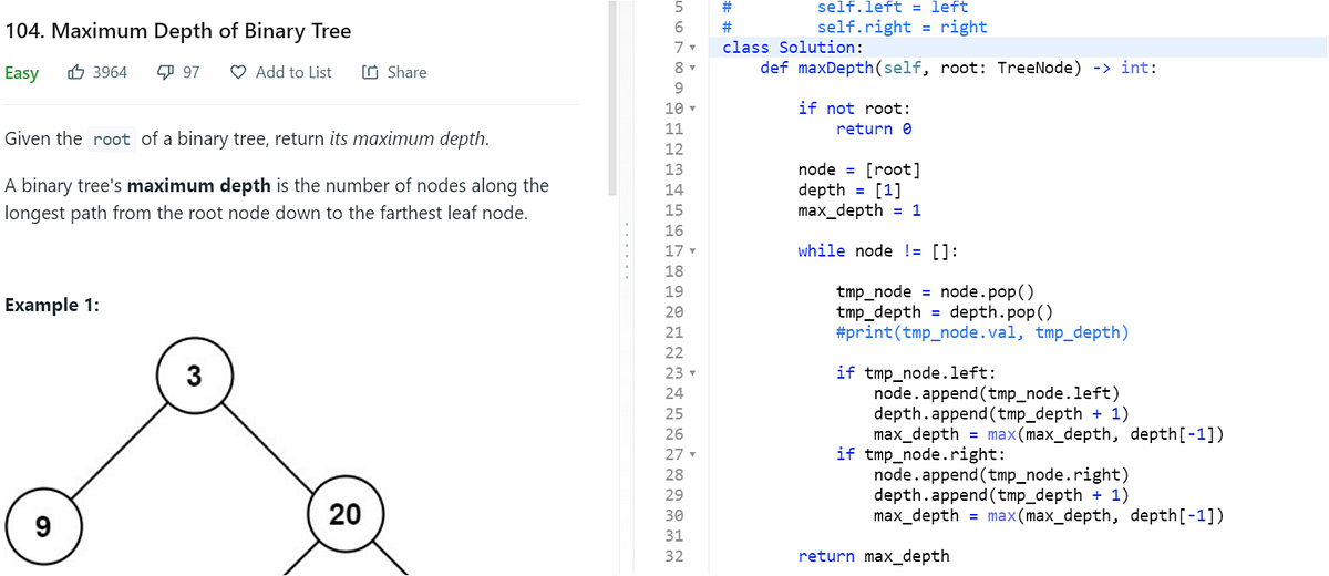 [E]104. Maximum Depth of Binary Tree - Ting Chung - Medium