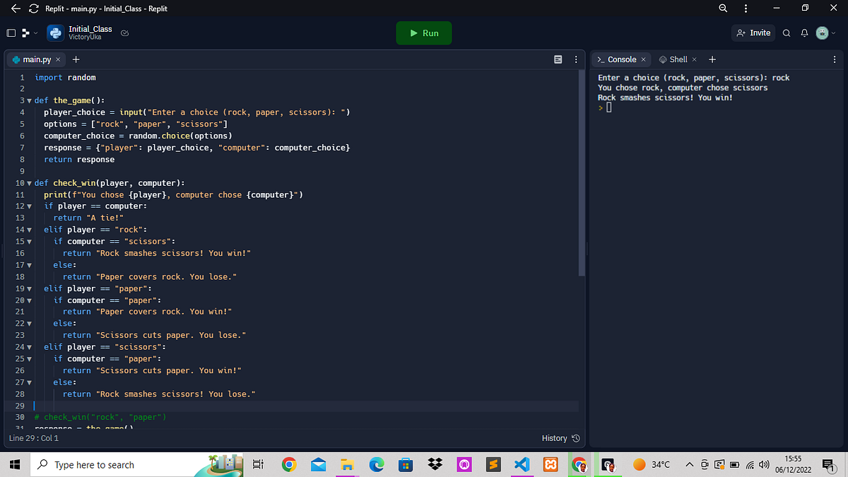 Explainer For The Rock-Paper-Scissors Game With Python (1) | by Victory ...