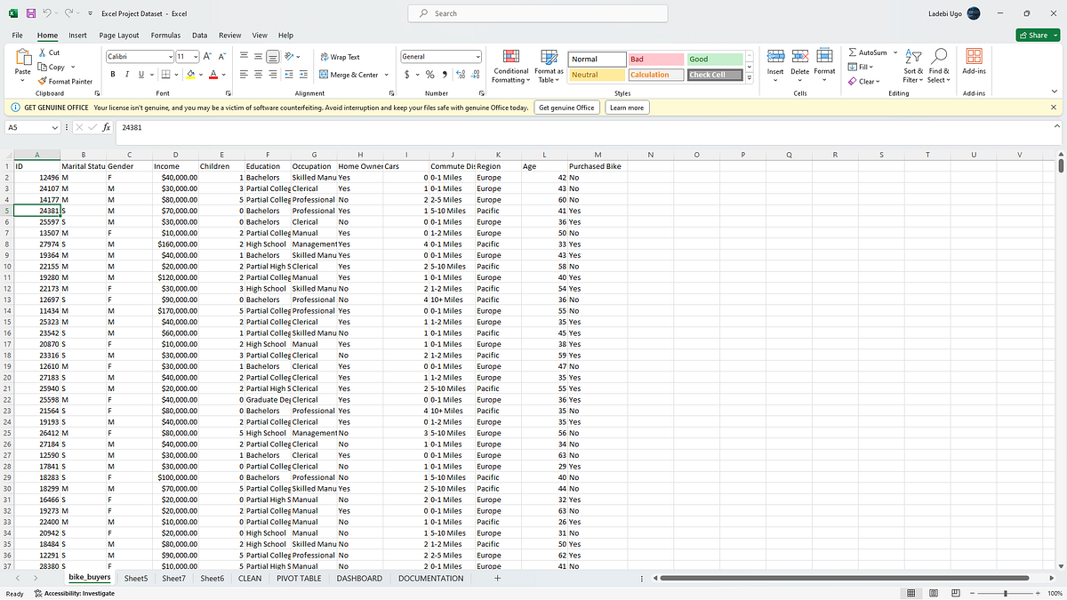Report: Excel Data Cleaning - Bike Buyers Dataset | by Ugoladebi | Medium