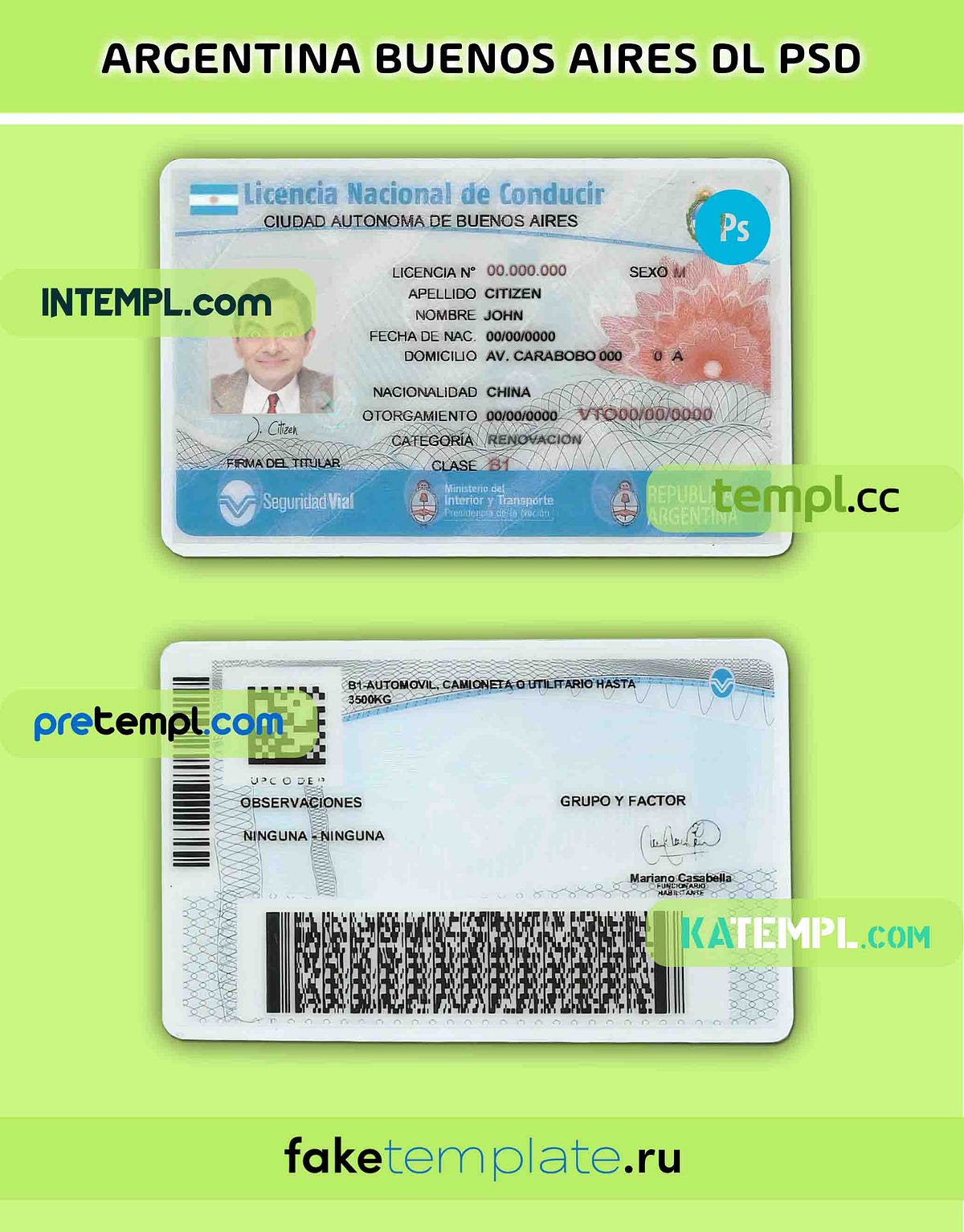 Argentina Buenos Aires driving license PSD download template | by ...