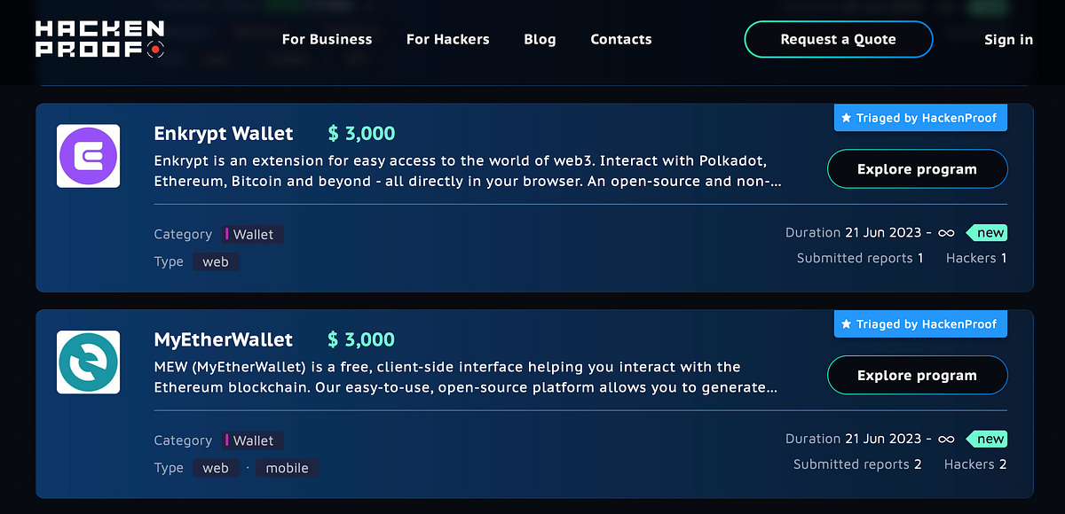 MEW and Enkrypt Bug Bounties Now on HackenProof | by Katya Michaels | MEW Publications | Jun ...