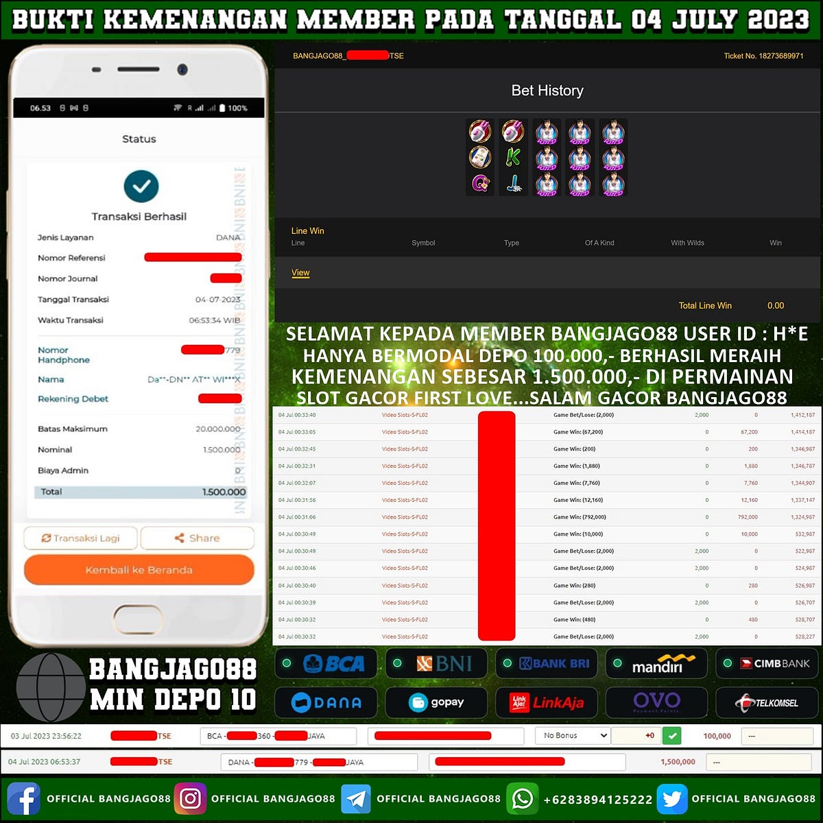 BUKTI KEMENANGAN MEMBER PADA TANGGAL 04 JULY 2023 - BANGJAGO88 - Medium