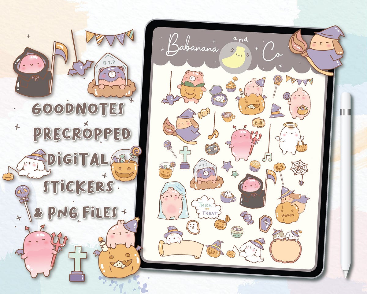 Halloween Digital Stickers | Goodnotes Stickers | Cute Hand Draw ...