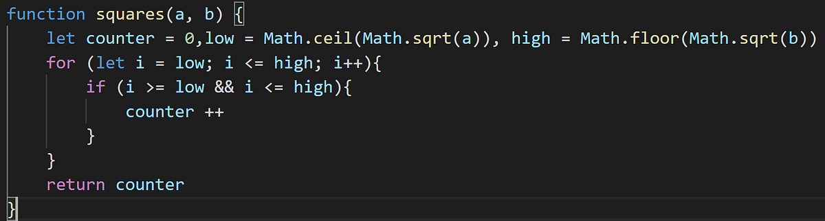 Sherlock and Squares Solution in Javascript | by Travis Lee | Medium