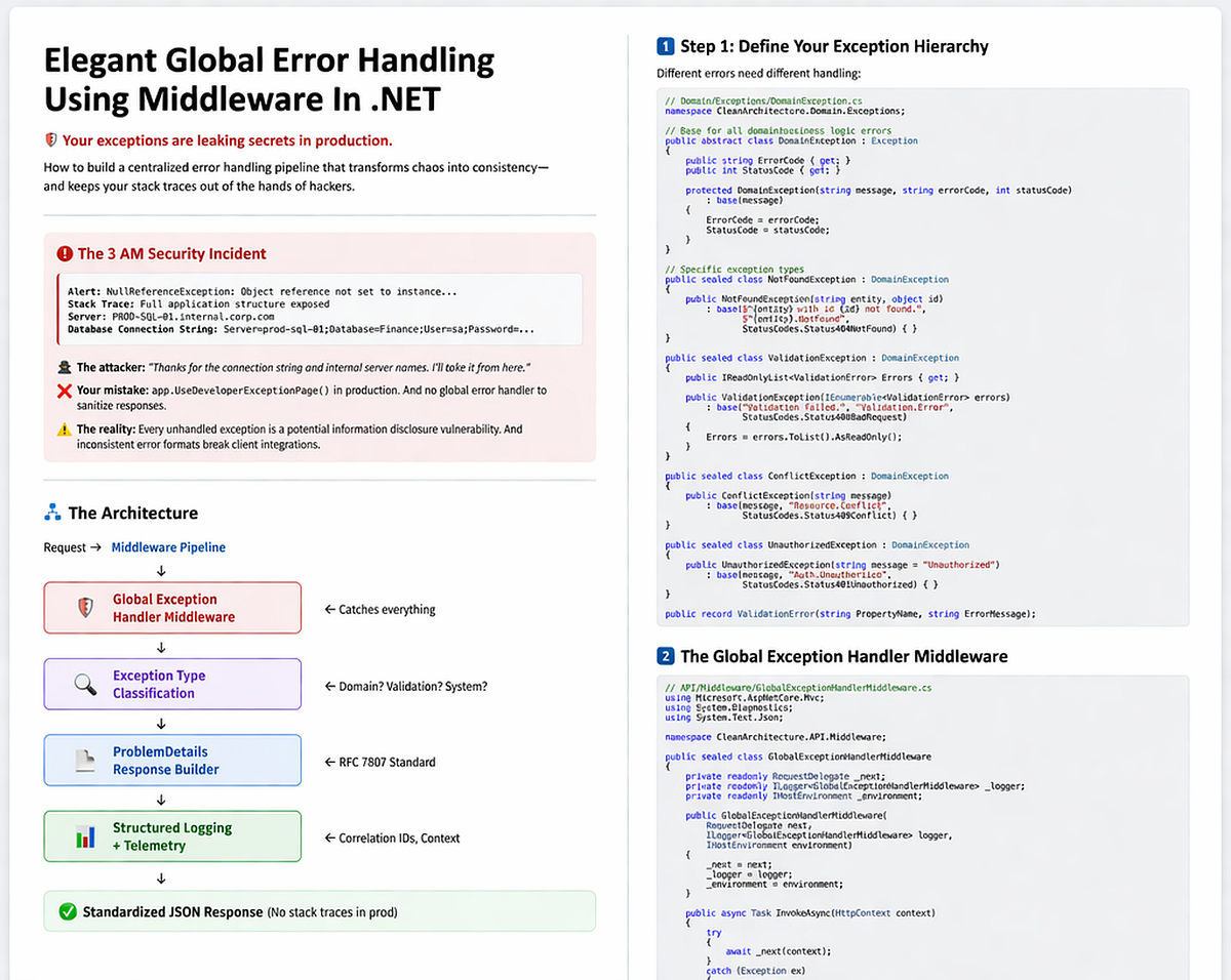 Elegant Global Error Handling Using Middleware In .NET | by Michael ...