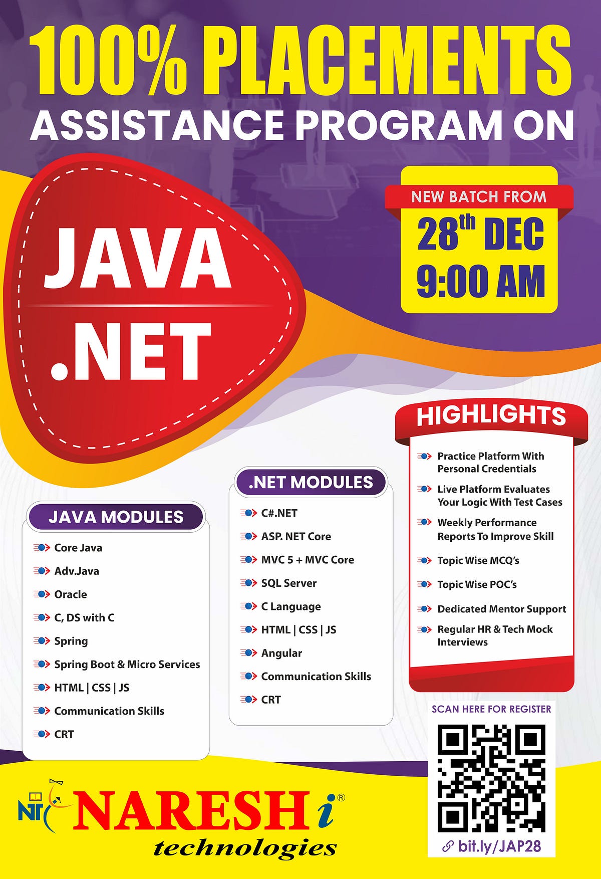 100 Placement Assistance Program On Java Developer And Net — Naresh It Avinash Nit Medium