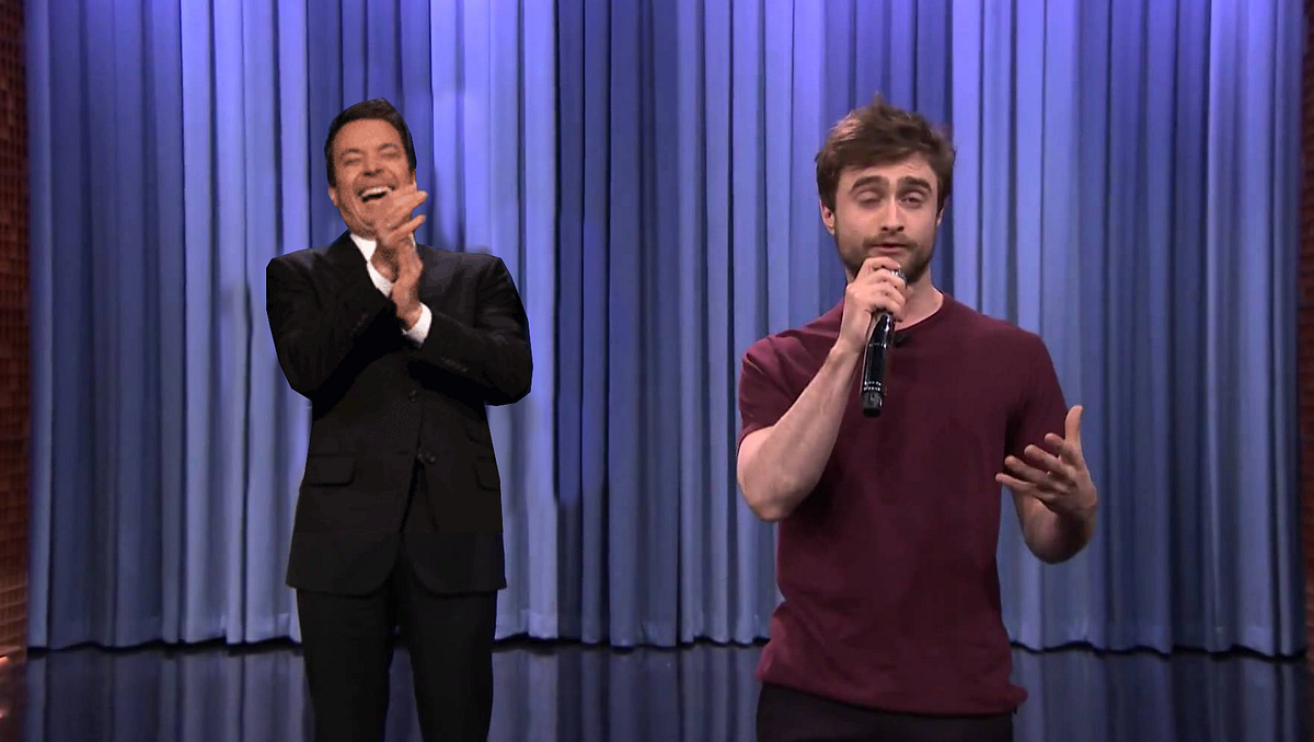 Real Life Joker? Jimmy Fallon Won’t Let Daniel Radcliffe Stop Lip ...