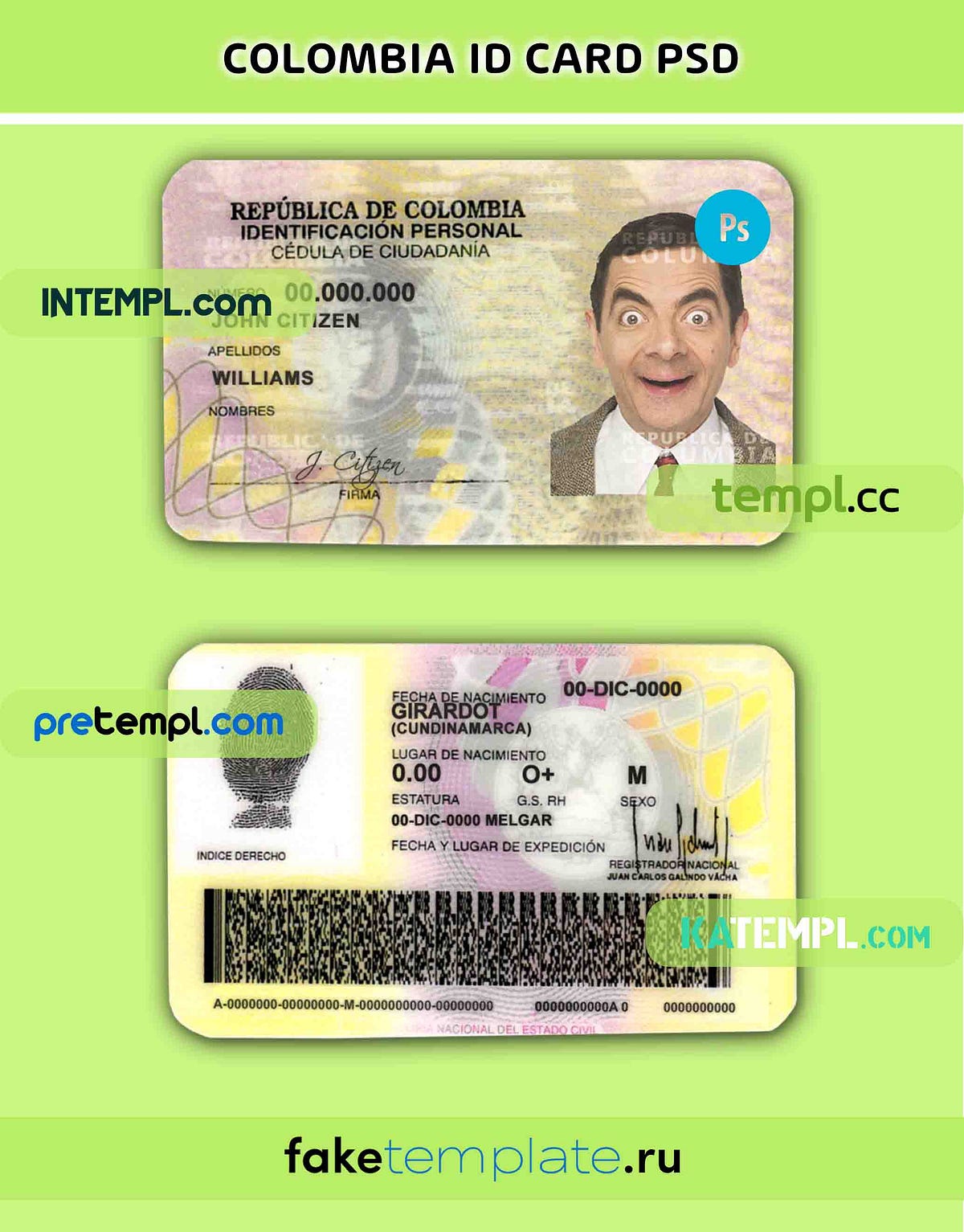 Colombia ID template in PSD format, fully editable (2010–2020) | by ...