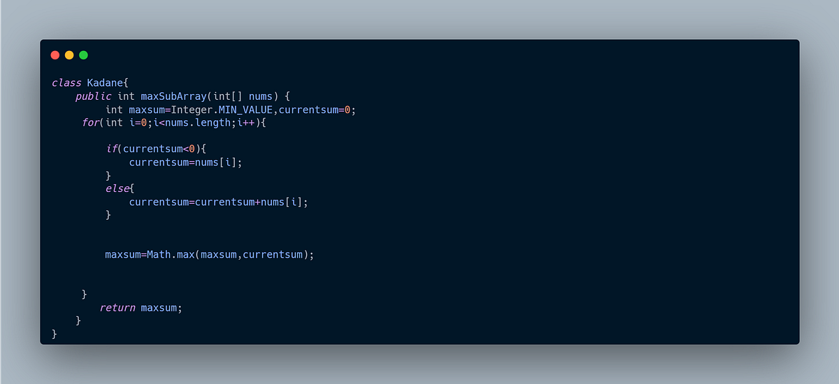 Largest Sum Contiguous Sub-Array. The above snippet is the code of ...