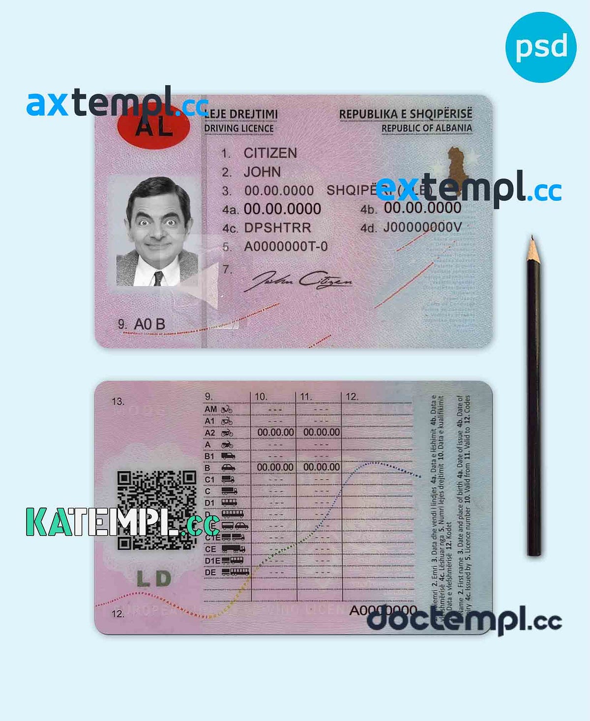 sample Albania driving license template in PSD format, with all fonts ...