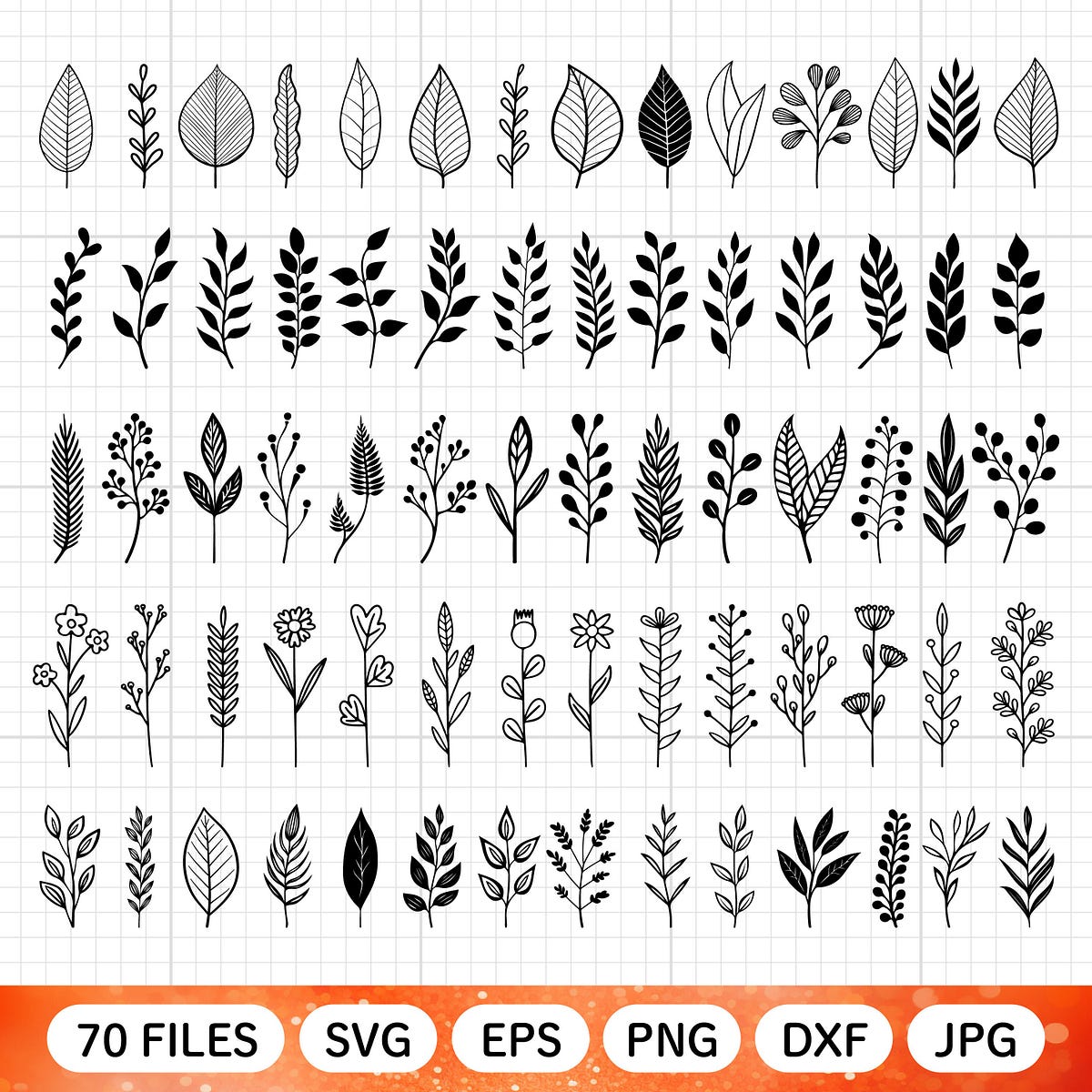 70 Leaves Svg Bundle, Hand Drawn Leaves SVG, Leaf Svg, Plant Svg ...