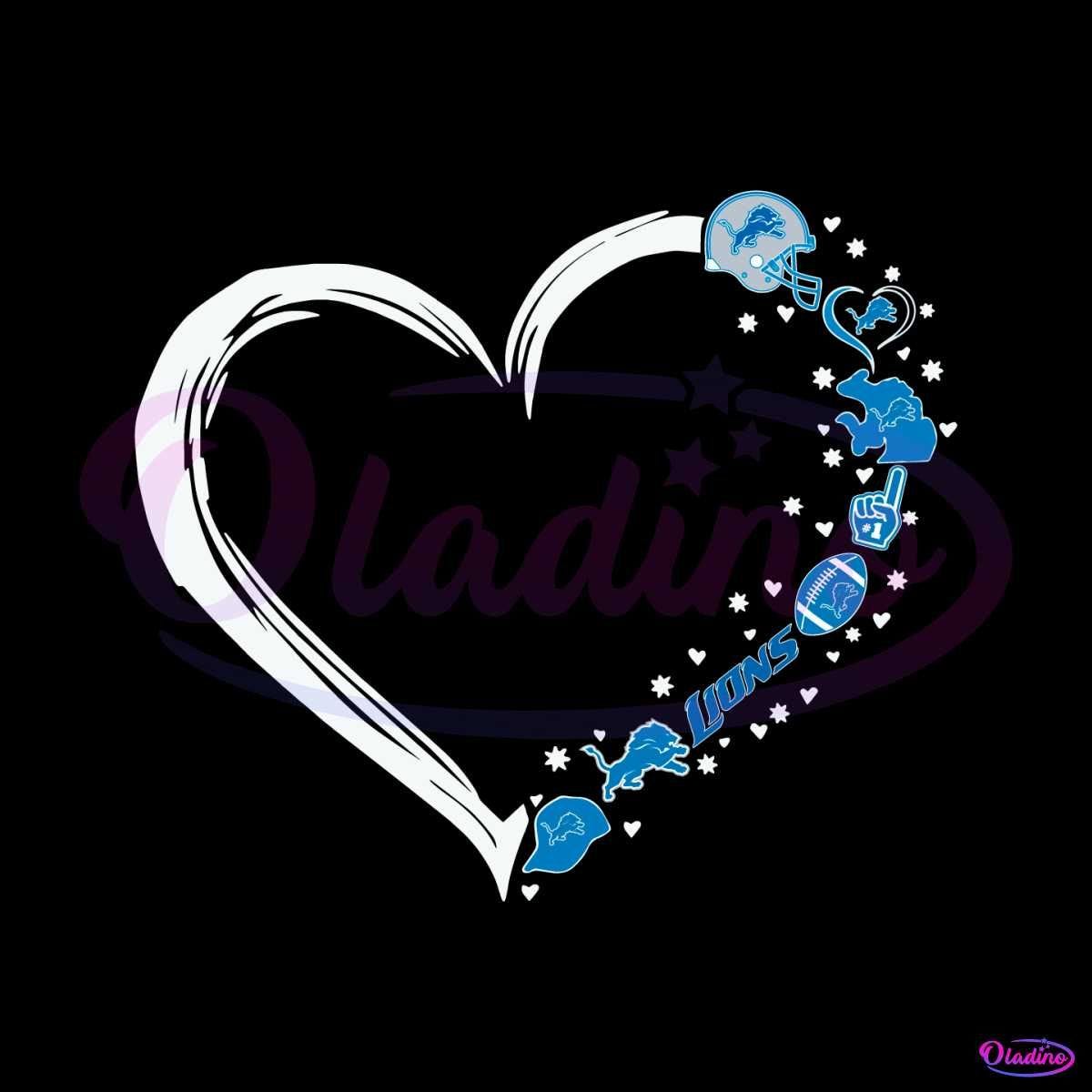Retro Detroit Lions Football Heart SVG - Lisa Delgado - Medium
