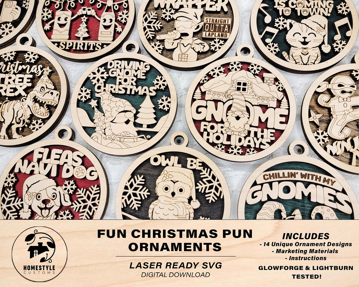 Fun Christmas Pun Ornaments — 14 Unique Laser Designs — SVG, PDF, AI ...