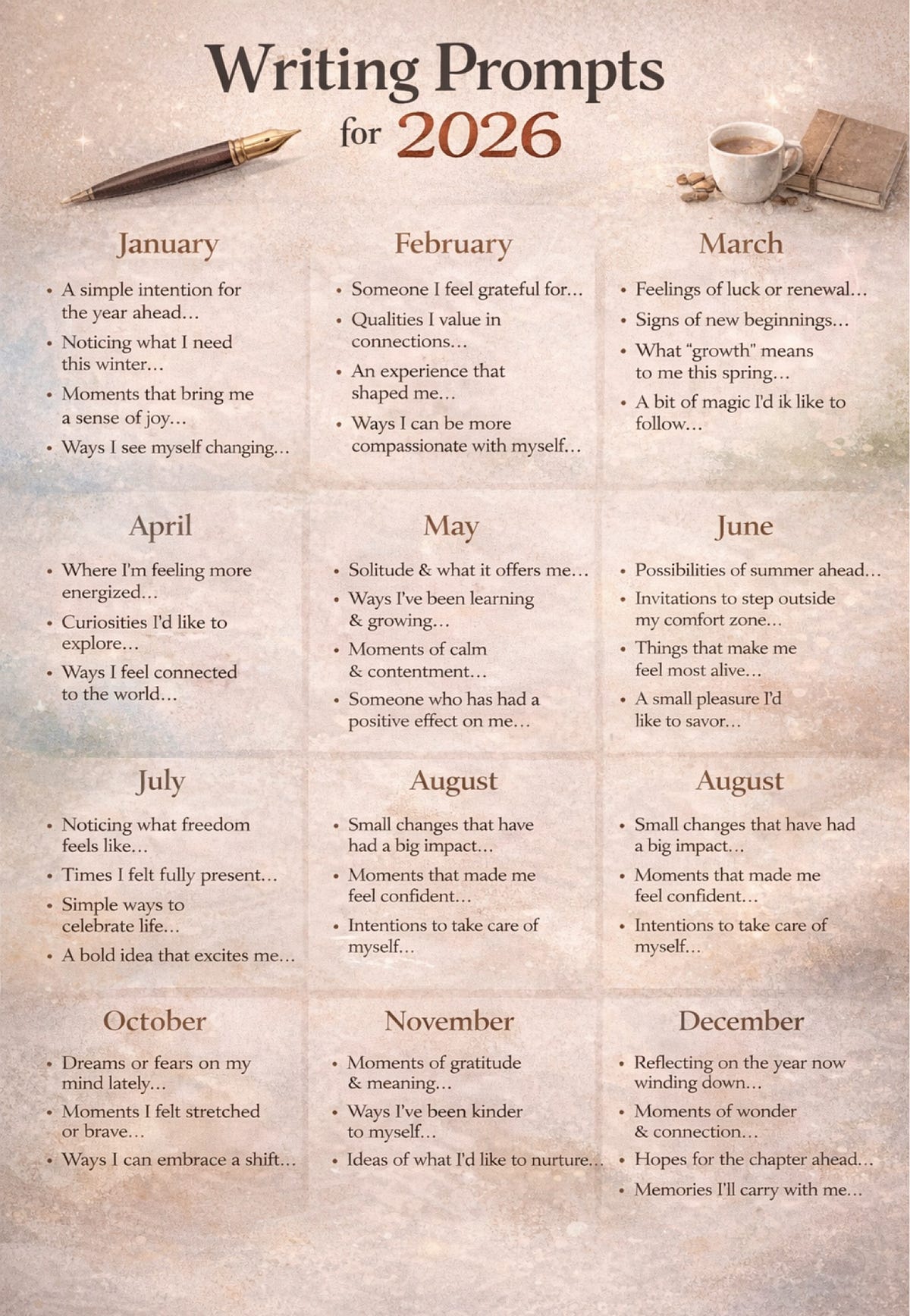 2026 Writing Prompts. A Year, Slowed Down | by Jennifer Burke Grehan ...