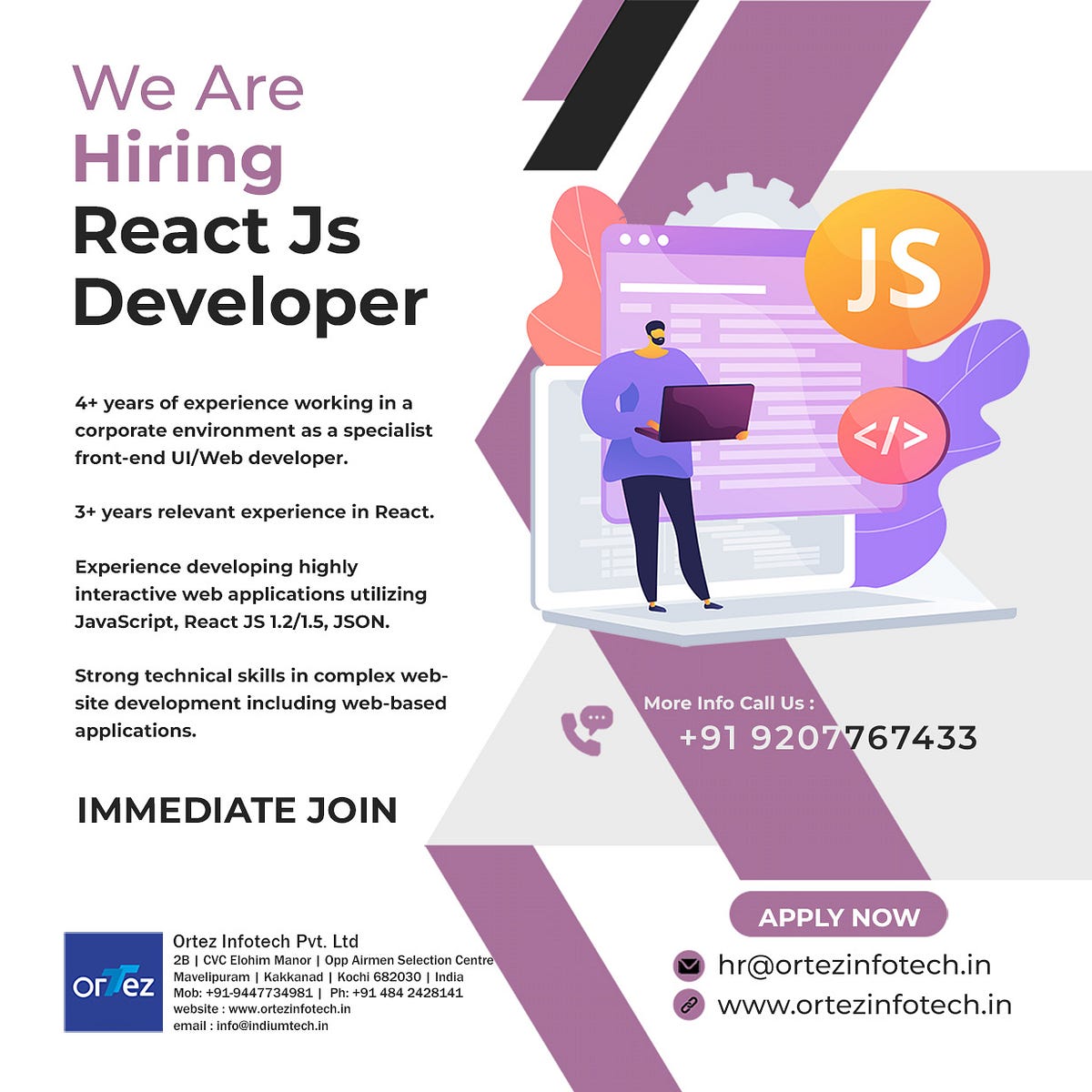 Ortez Infotech is hiring React Js Developer - Ortez Infotech Private Limited - Medium