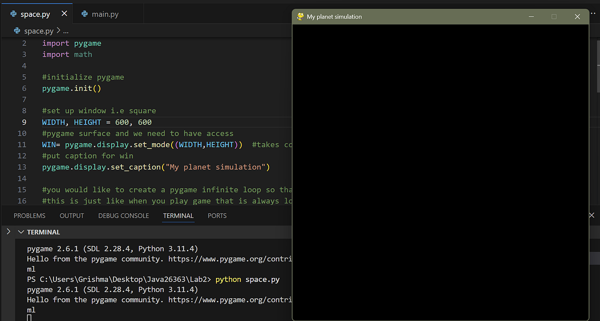 Creating a simple planet simulator using PyGame | by Grishma KC | Medium