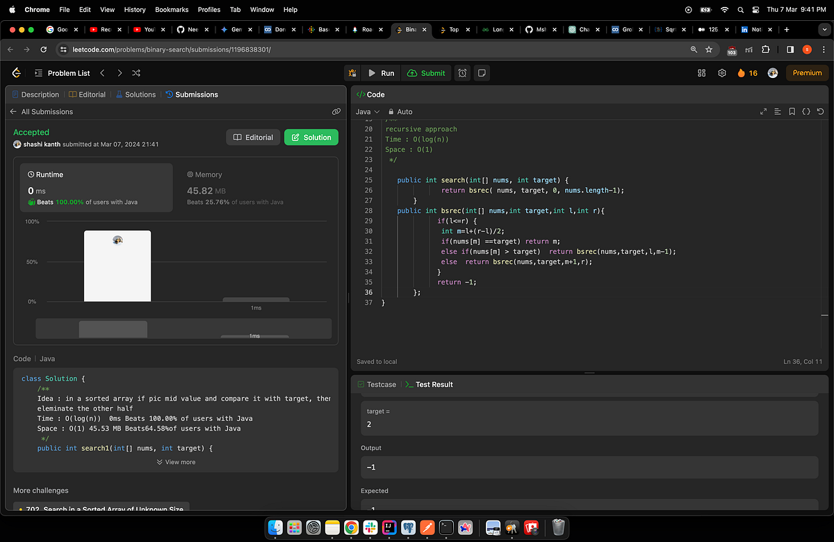 704. Binary Search. Solved | by shashi kanth varma | Mar, 2024 | Medium