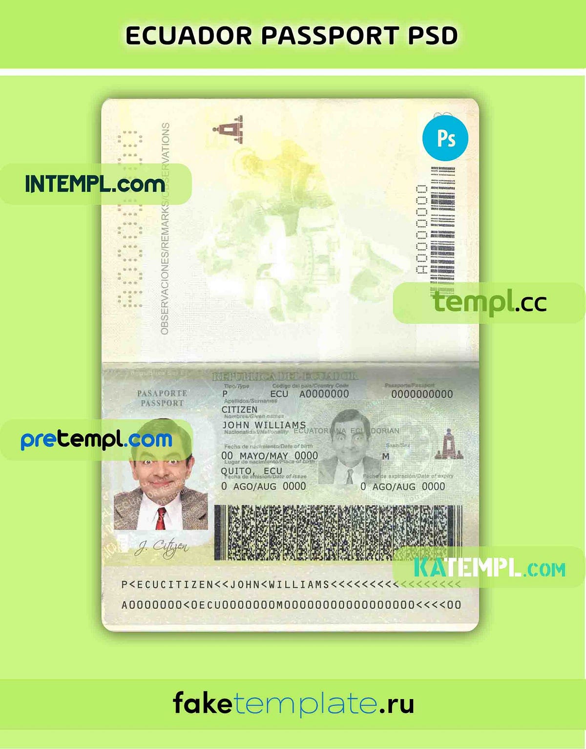 Ecuador passport PSD download template - Intempl Passport - Medium