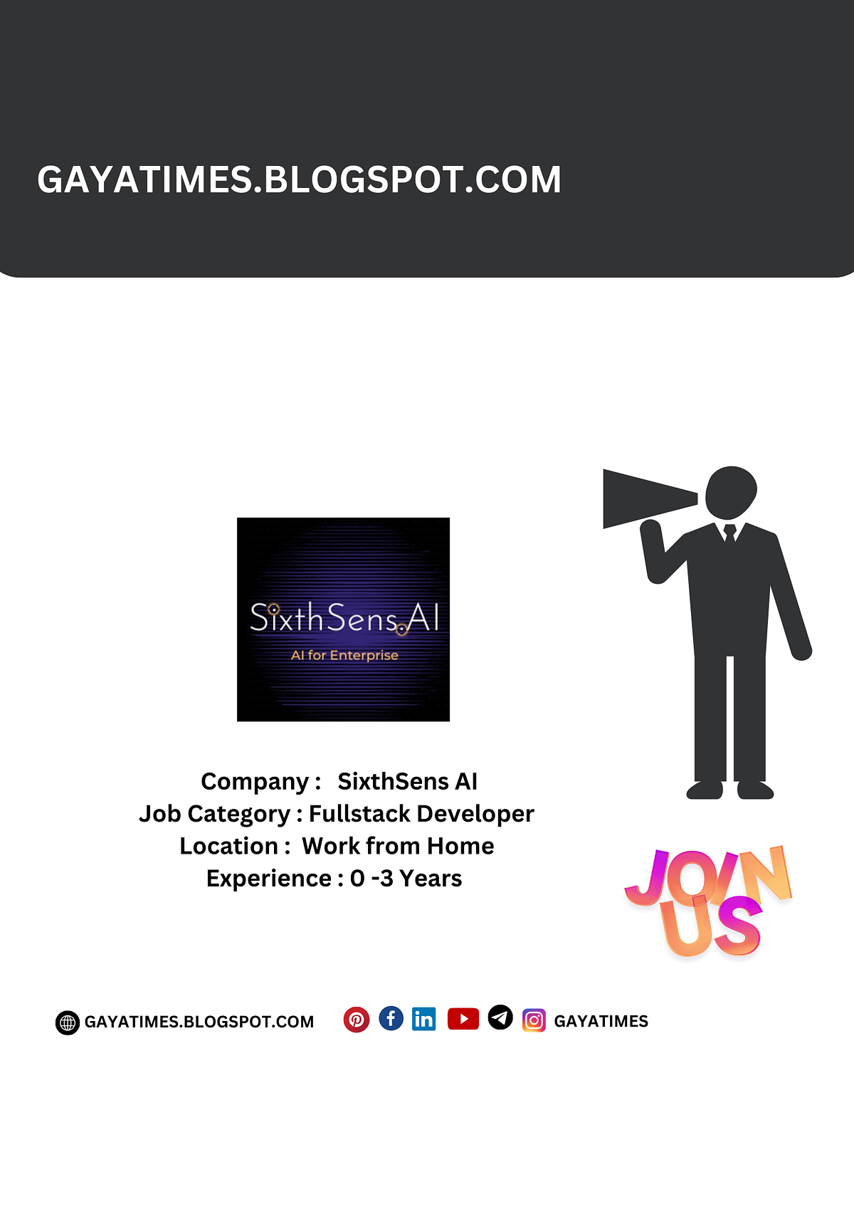 SixthSens AI Hiring Fullstack Developer Job Salary 6 LPA — 12 LPA Freshers / Experience Both ...