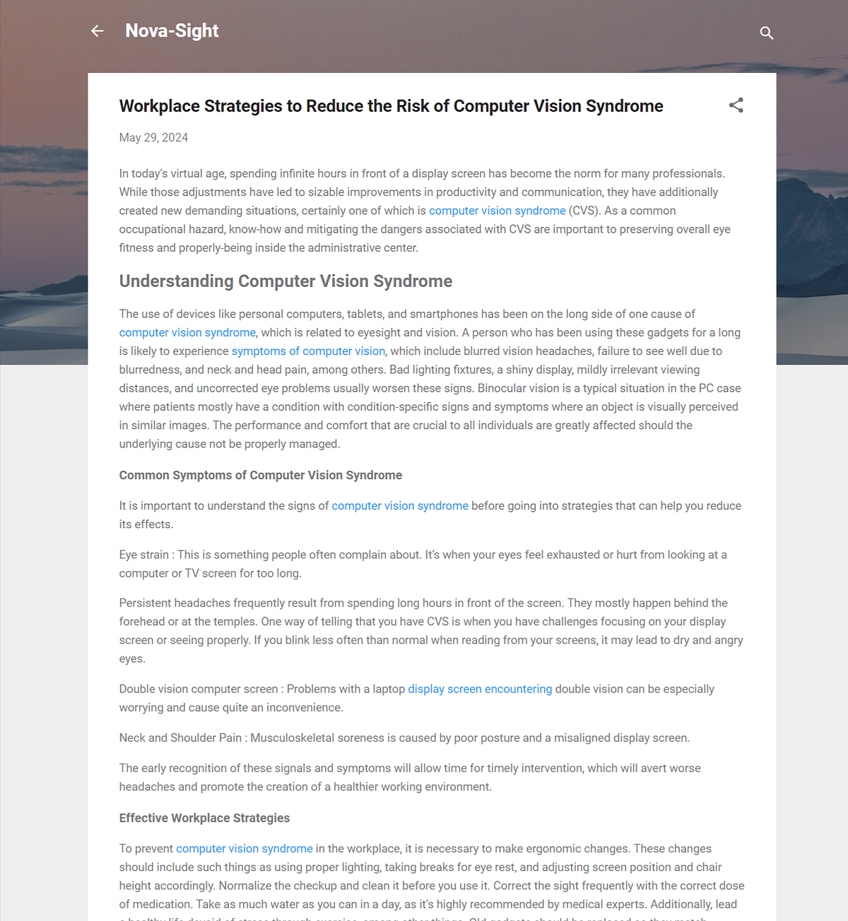 Workplace Strategies to Reduce the Risk of Computer Vision Syndrome ...