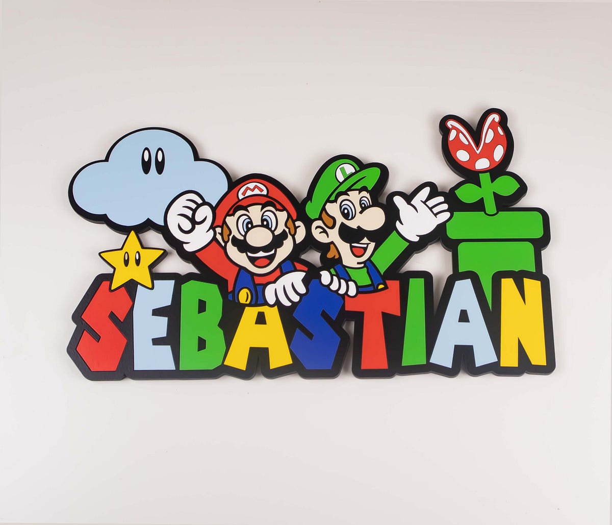 Super Mario, Luigi, Peach, Toad, Yoshi, Bowser Name Plate, Personalized ...