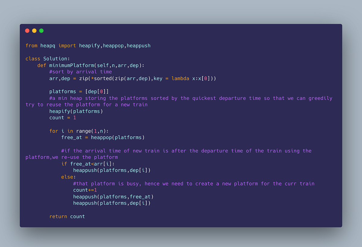 Minimum Platforms Python Amazon geeksforgeeks coding interview problem solution | by Chandradhar ...