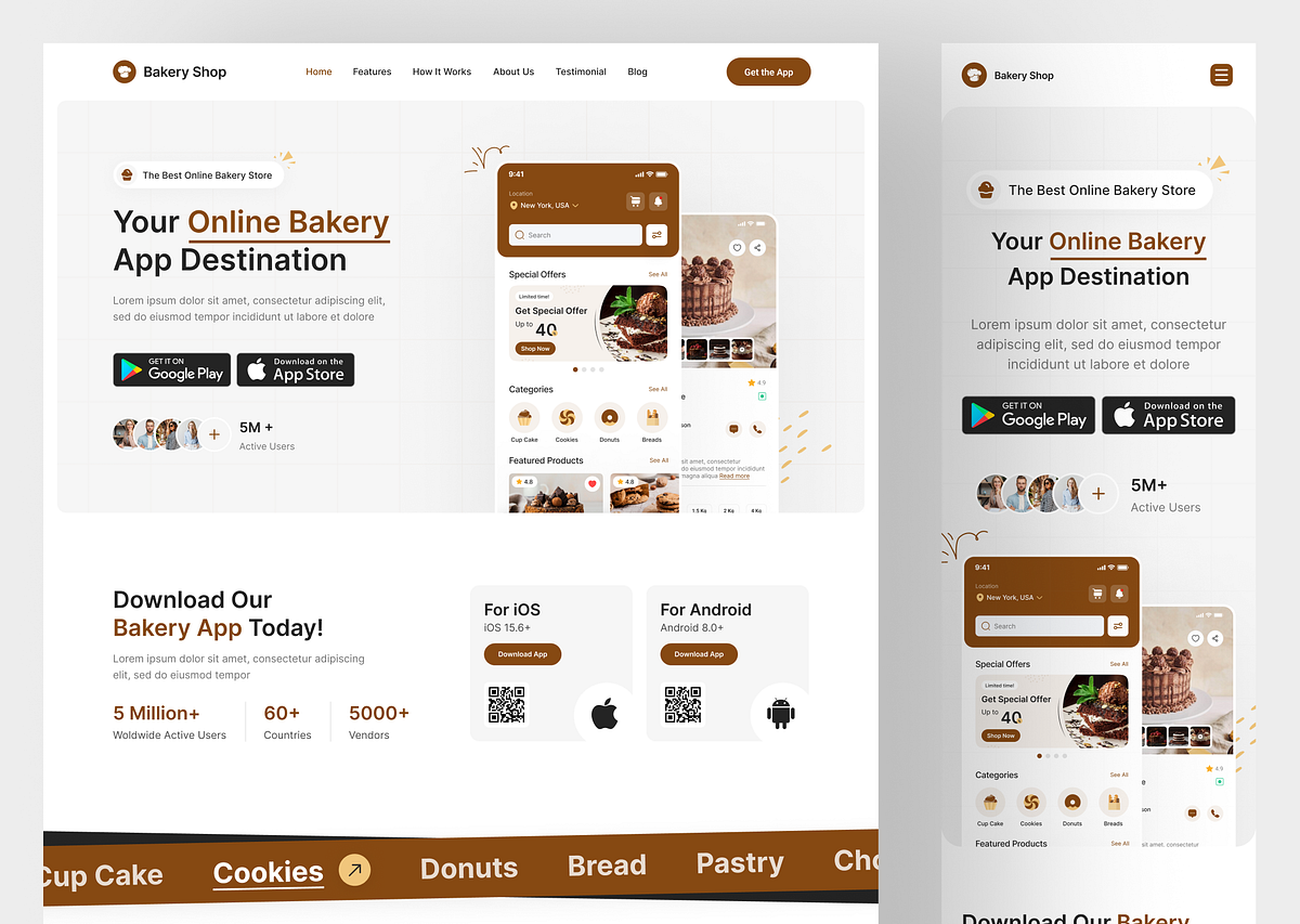 Bakery Shop App Landing Page UIUX Design | Figma | Website ...