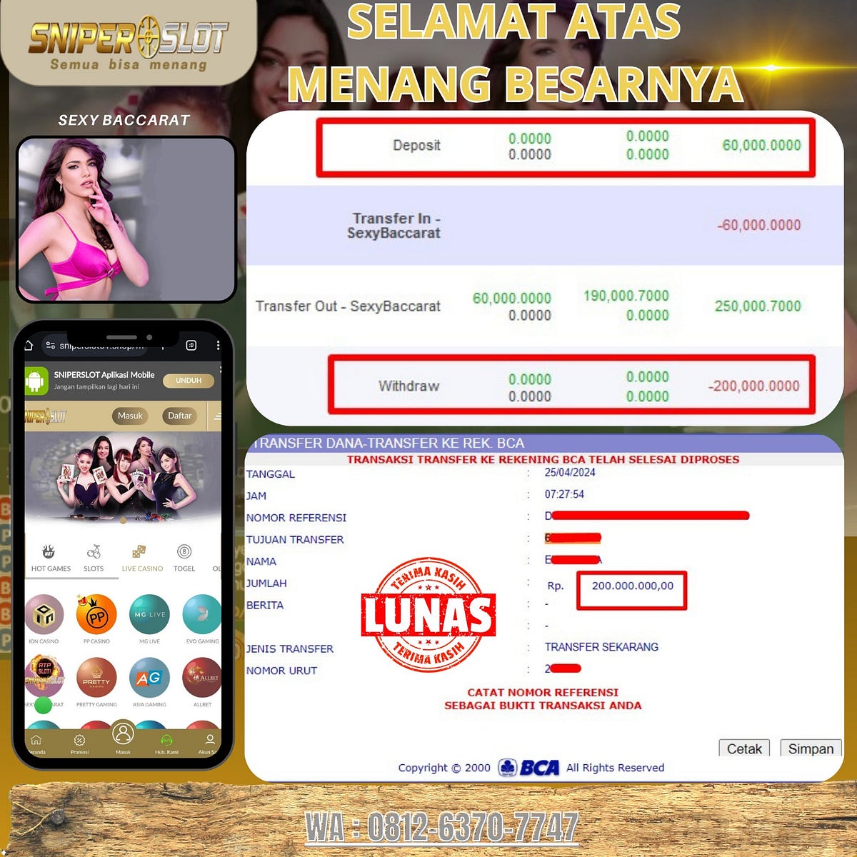 Selamat atas kemenangan besar yang di dapat kan boskuu -Bonus deposit buat member baru 50% ...
