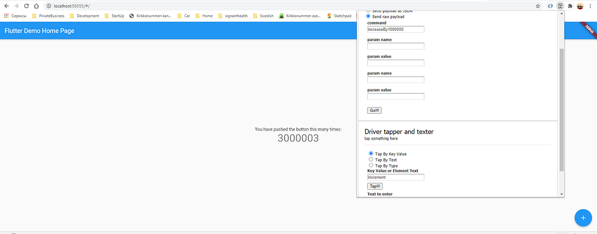 Using browser console to interact with web flutter driver + chrome ...