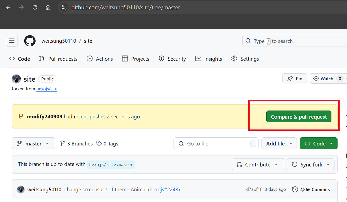 GitHub fork實作和介紹：如何將你的 Hexo 修改提交PR到官方 hexojs/site 儲存庫 | by Weiberson Chang | Sep, 2024 | Medium