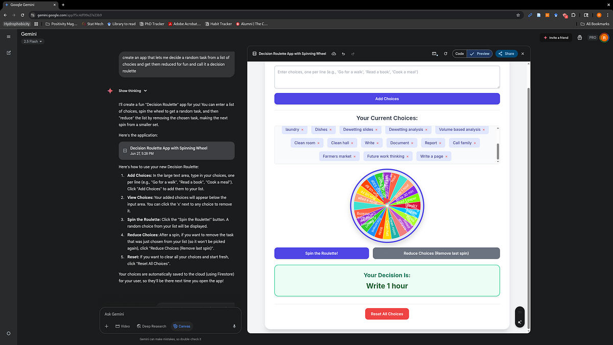 Decision/Task roulette with Gemini 2.5 Flash Canvas | by Riddhesh Patil ...