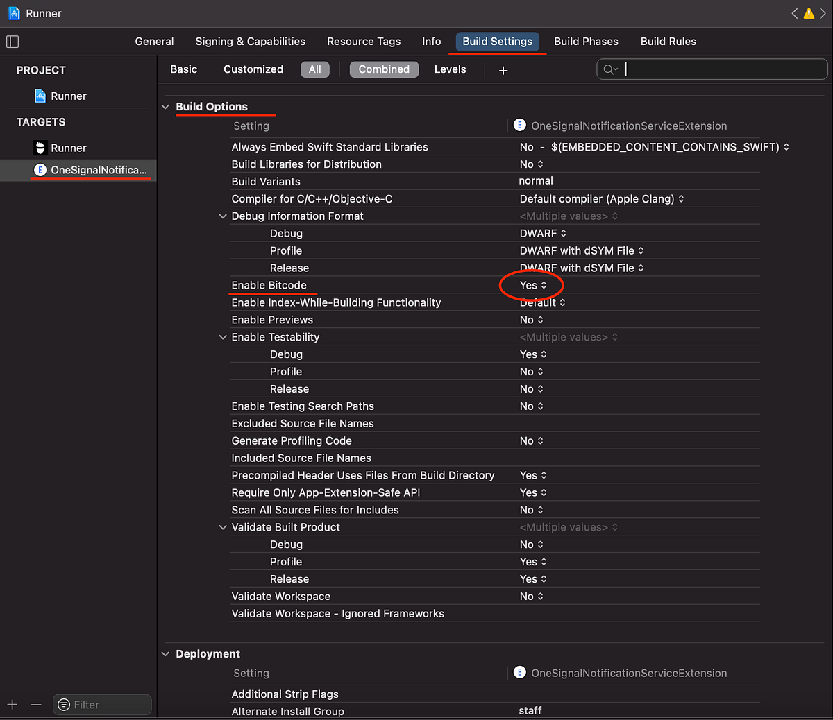 OneSignalNotificationServiceExtension does not contain bitcode. You must rebuild it with bitcode ...