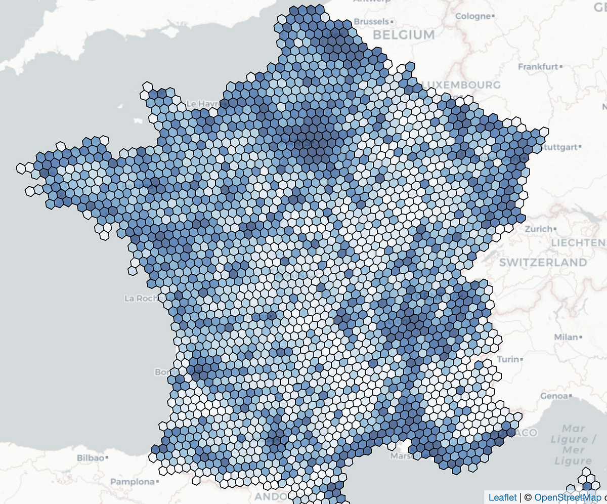 l’Hexagone in hexagons: geospatial data with Uber H3 and Folium | Jens ...