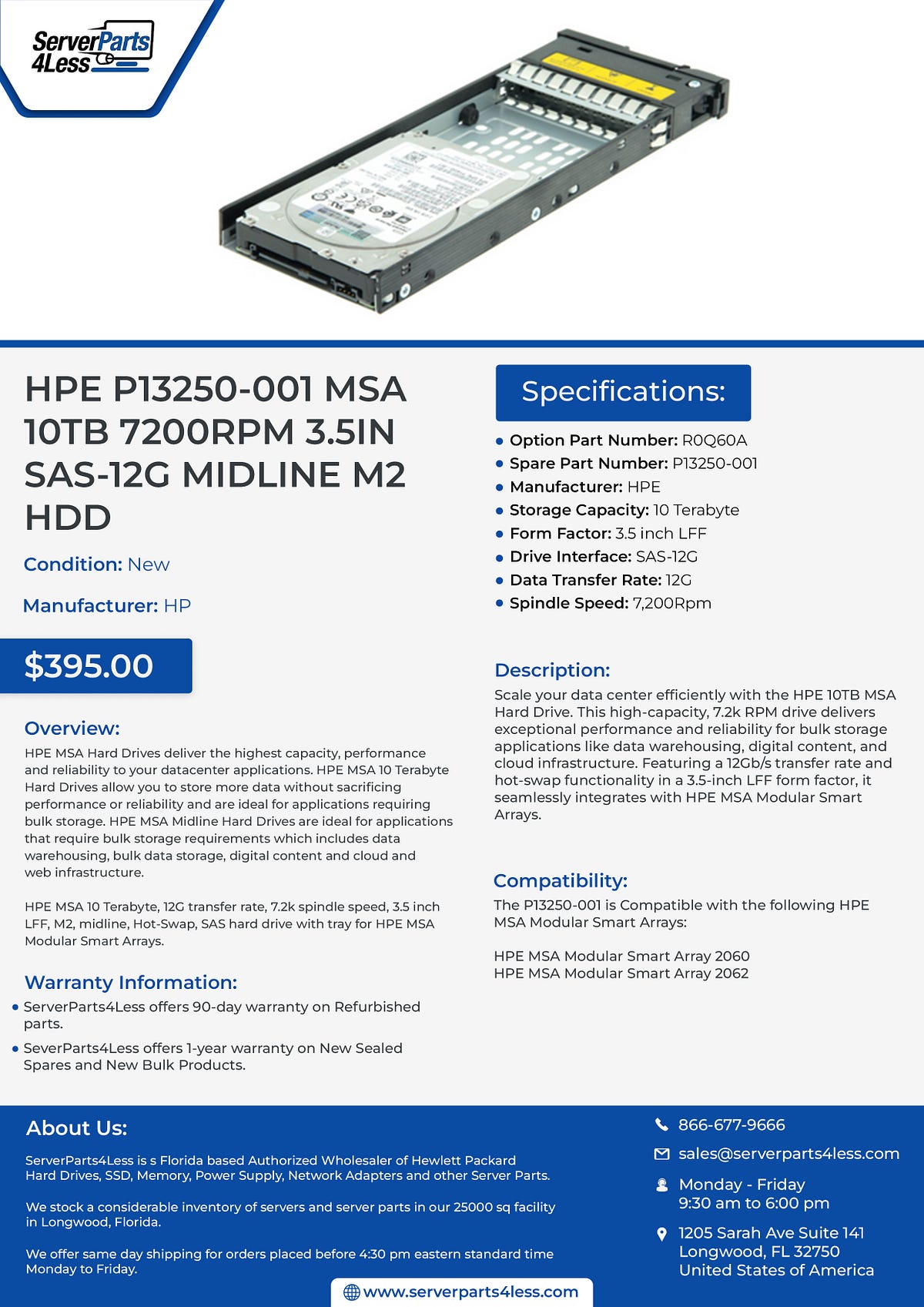Buy HPE P13250–001 MSA 10TB 7200RPM 3.5in SAS-12G Midline M2 HDD | by ...