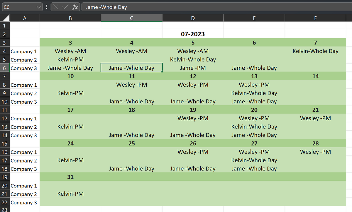 Automate Collection Of Data Using Vba To Generate A Scheduling Board For Recording Field 5817