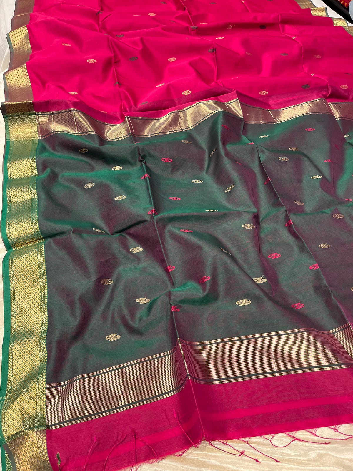 Rani Color Pure Cotton Silk Maheswari Saree With Contrast Palla & Zari ...