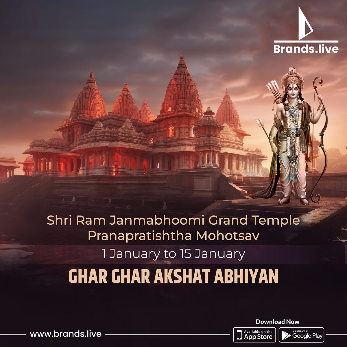 Download Ayodhya Ram Mandir Pran Pratishtha Mahotsav Poster from Brands ...