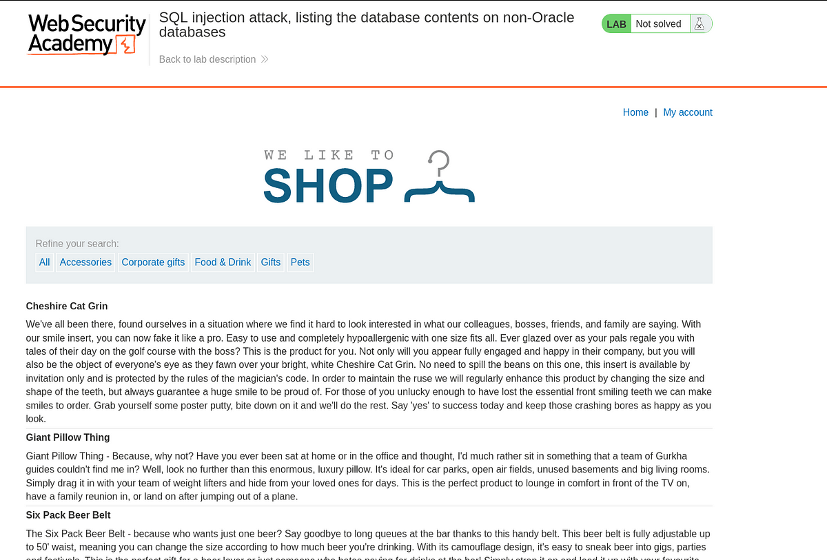 Portswigger → Sql Injection Attack Listing The Database Contents On Non Oracle Databases By