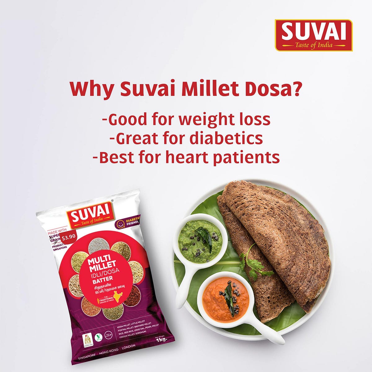 Suvai ready-to-eat millet dosa with Sambar and coconut chutney | by ...