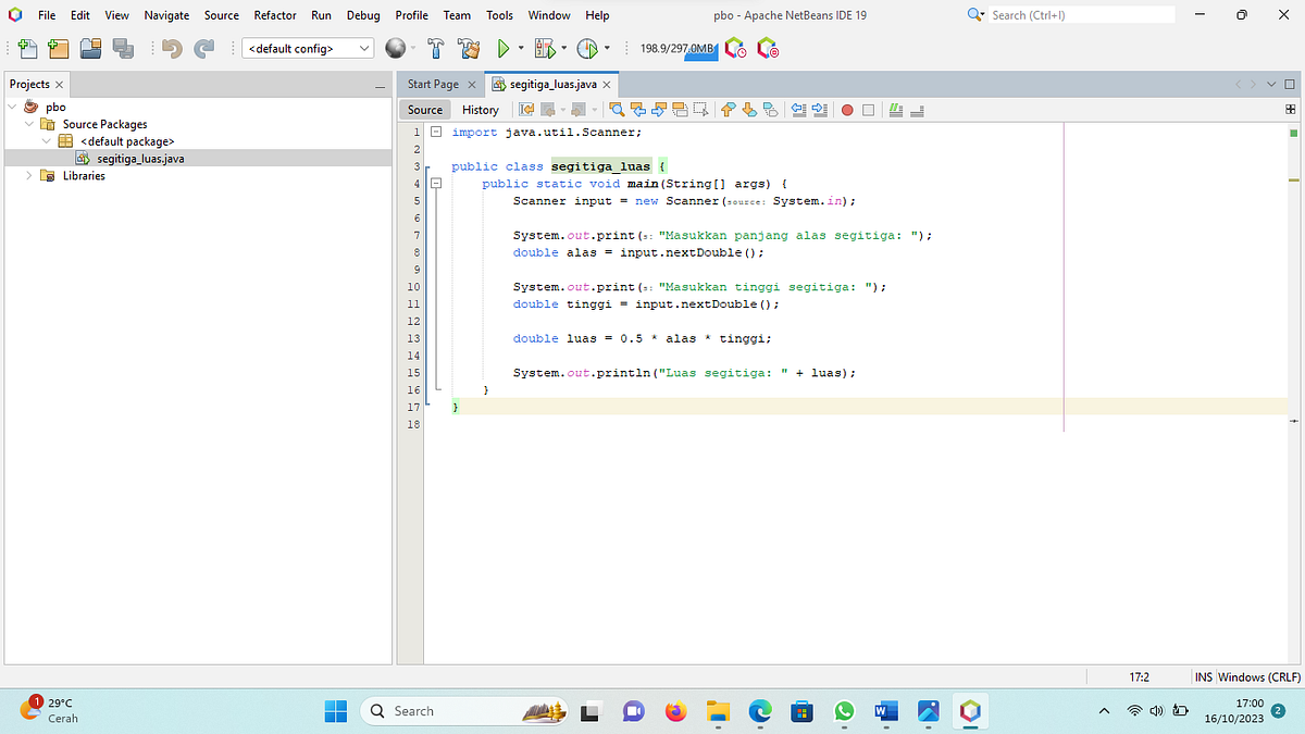 MENGHITUNG LUAS SEGITIGA MENGGUNAKAN NET BEANS. | by Khomsania | Medium