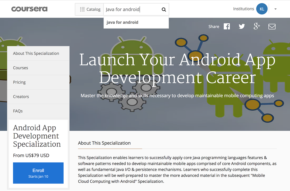 Android 線上課程推荐. 這週起Coursera上的 Android… | by Kai-Hui Liang | Medium