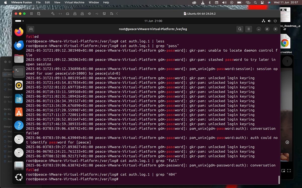 Day 9/100 task was to use “cat and less” commands to explore /var/log logs and identify ...