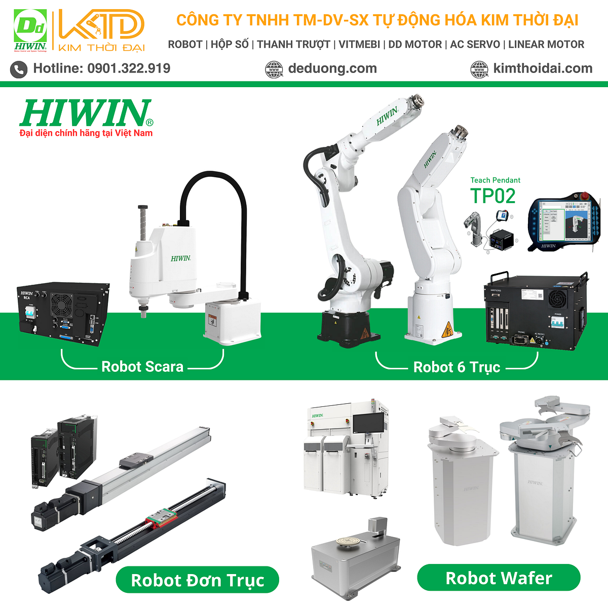 Các dòng Robot của Hãng Hiwin Bao gồm : Robot 6 trục, Robot Scara ...
