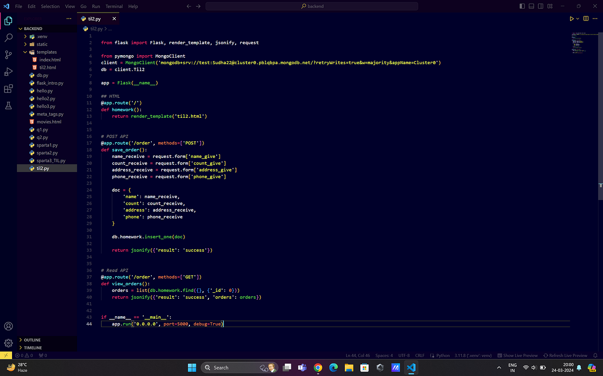 Sparta Backend week2 [TIL2] This week, learnt more about Ajax, JQuery, Mongo DB and its usage ...