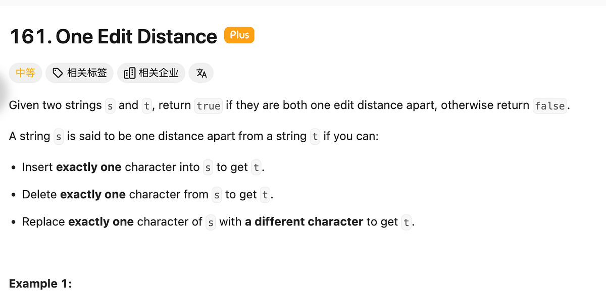 Leetcode 161: one edit distance (M) | by BigRabbitData | Medium